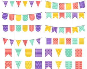 Stitched Pennant Banners Clipart Flag Label Clip Art Frame - Etsy