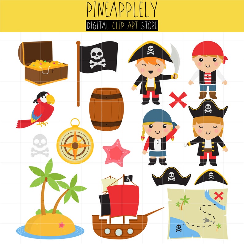 Pirates, Treasure Hunt, Ahoy!, Ocean Digital Clip Art for Planner ...