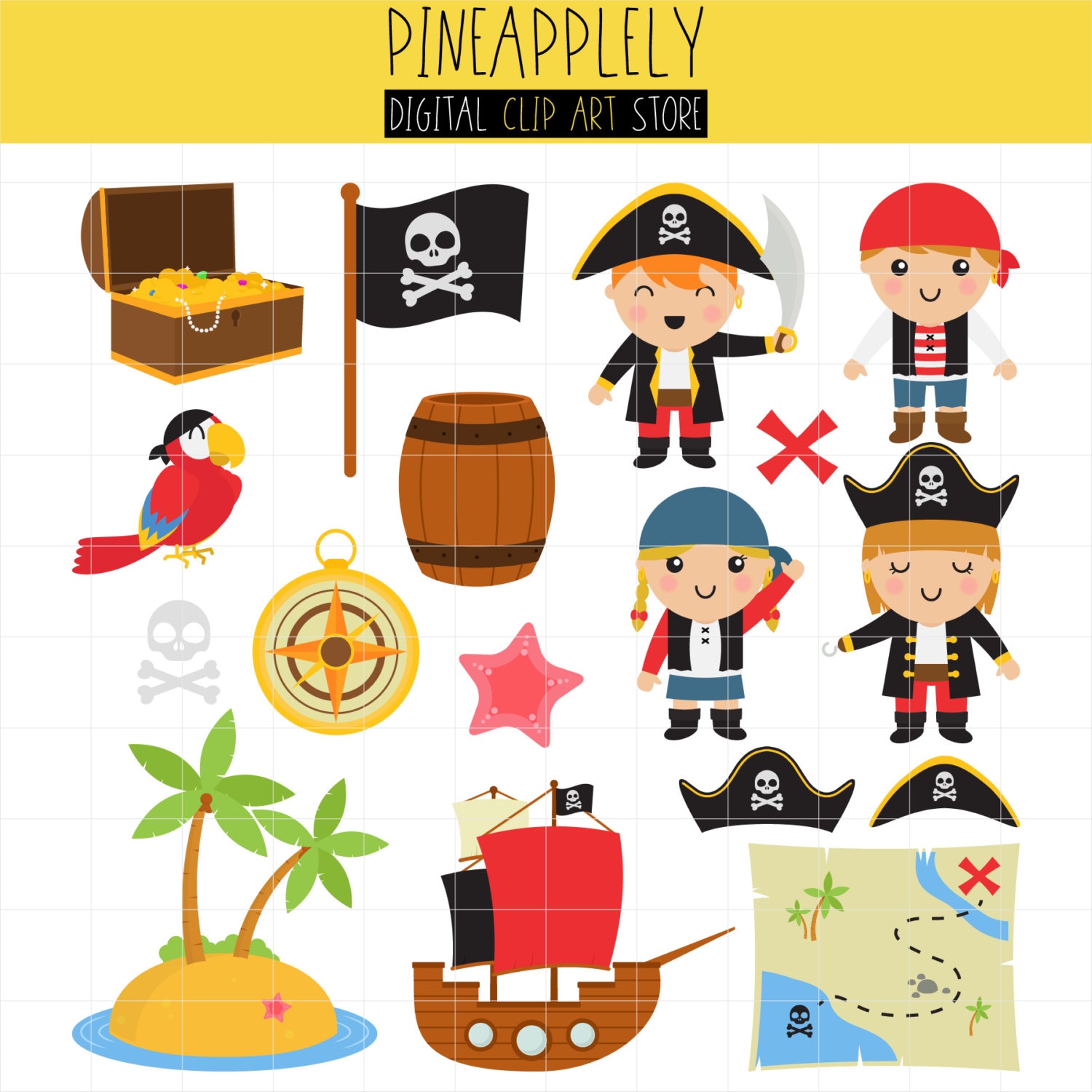Pirates, Treasure Hunt, Ahoy!, Ocean Digital Clip Art for Planner ...