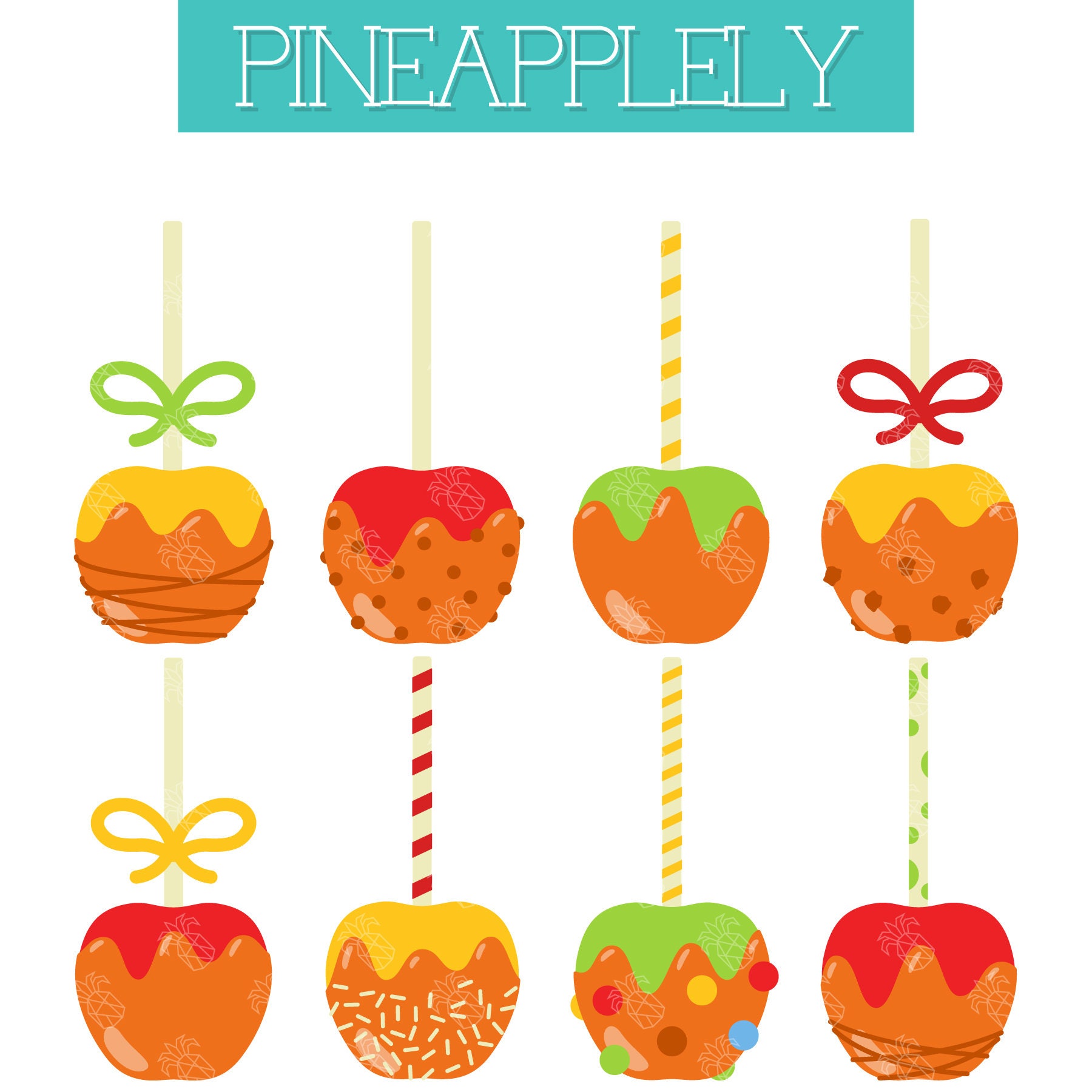 Caramel Apples, Autumn Sweet Dessert Digital Clip Art for Planner ...