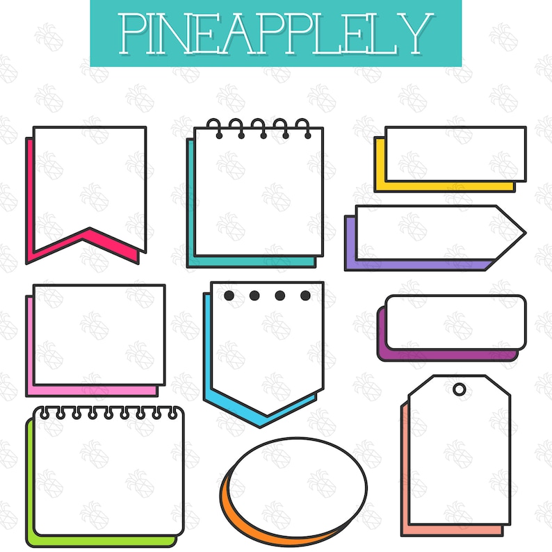 Cute Notes With Outlines, Colorful Notepads Digital Clip Art for ...