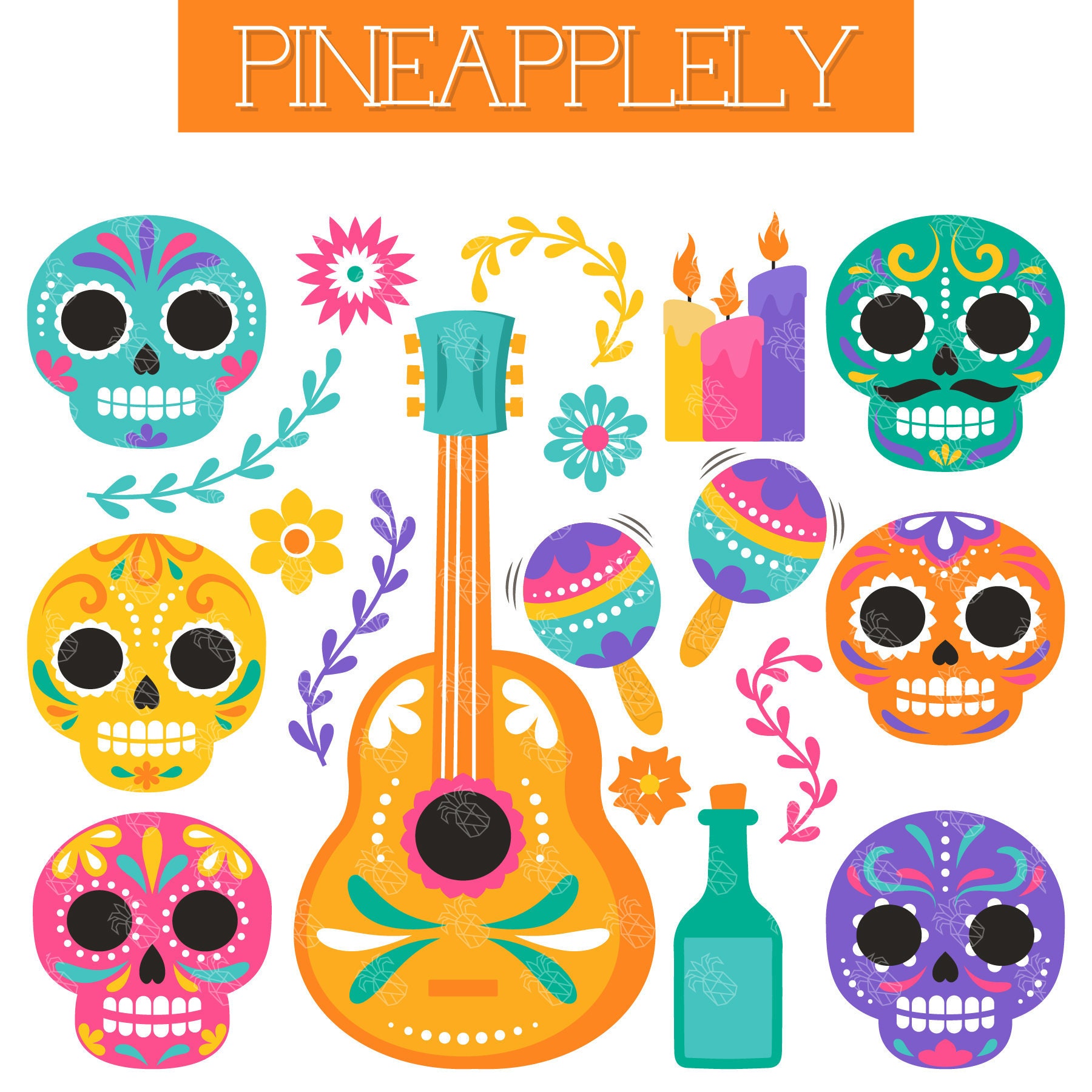 Dia De Los Muertos, Mexican Holiday, Sugar Skulls Digital Clip Art for ...