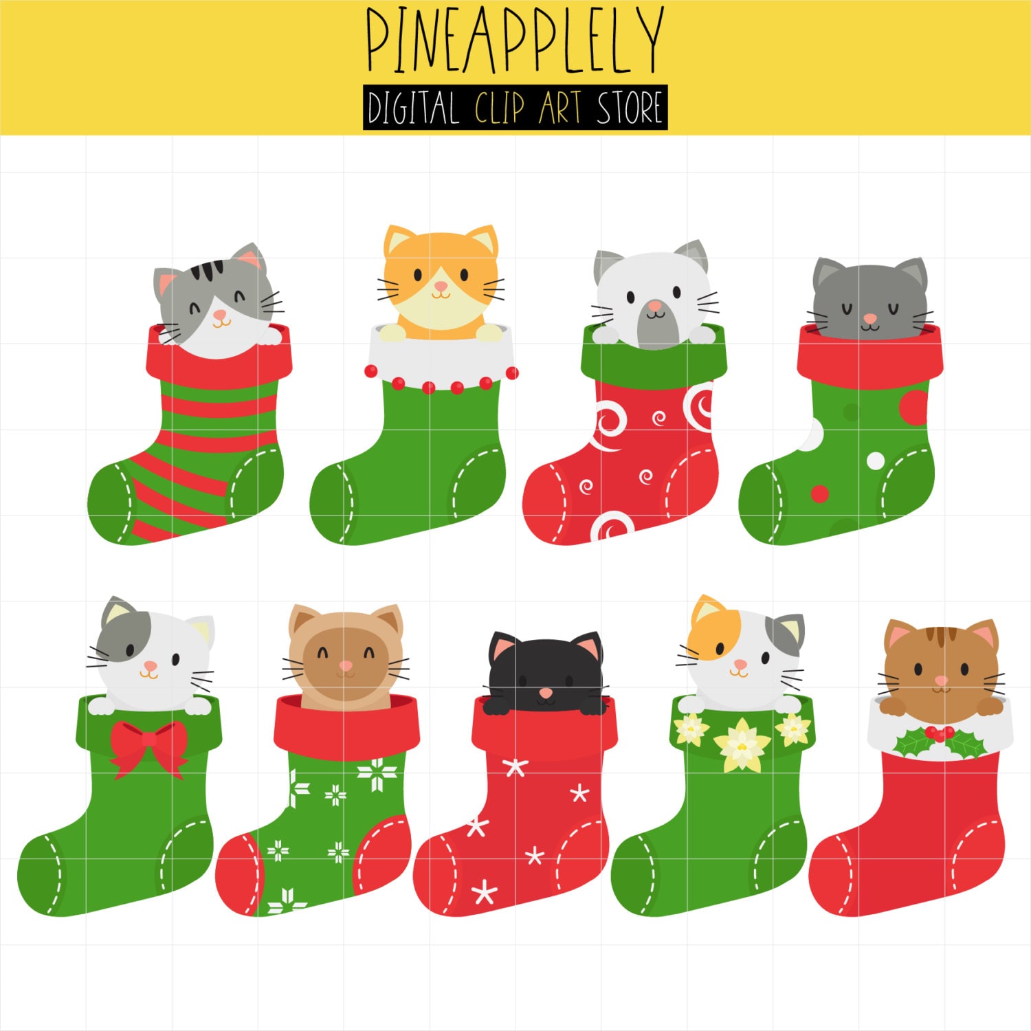 Cats in Christmas Stockings Merry Christmas Happy Holidays - Etsy