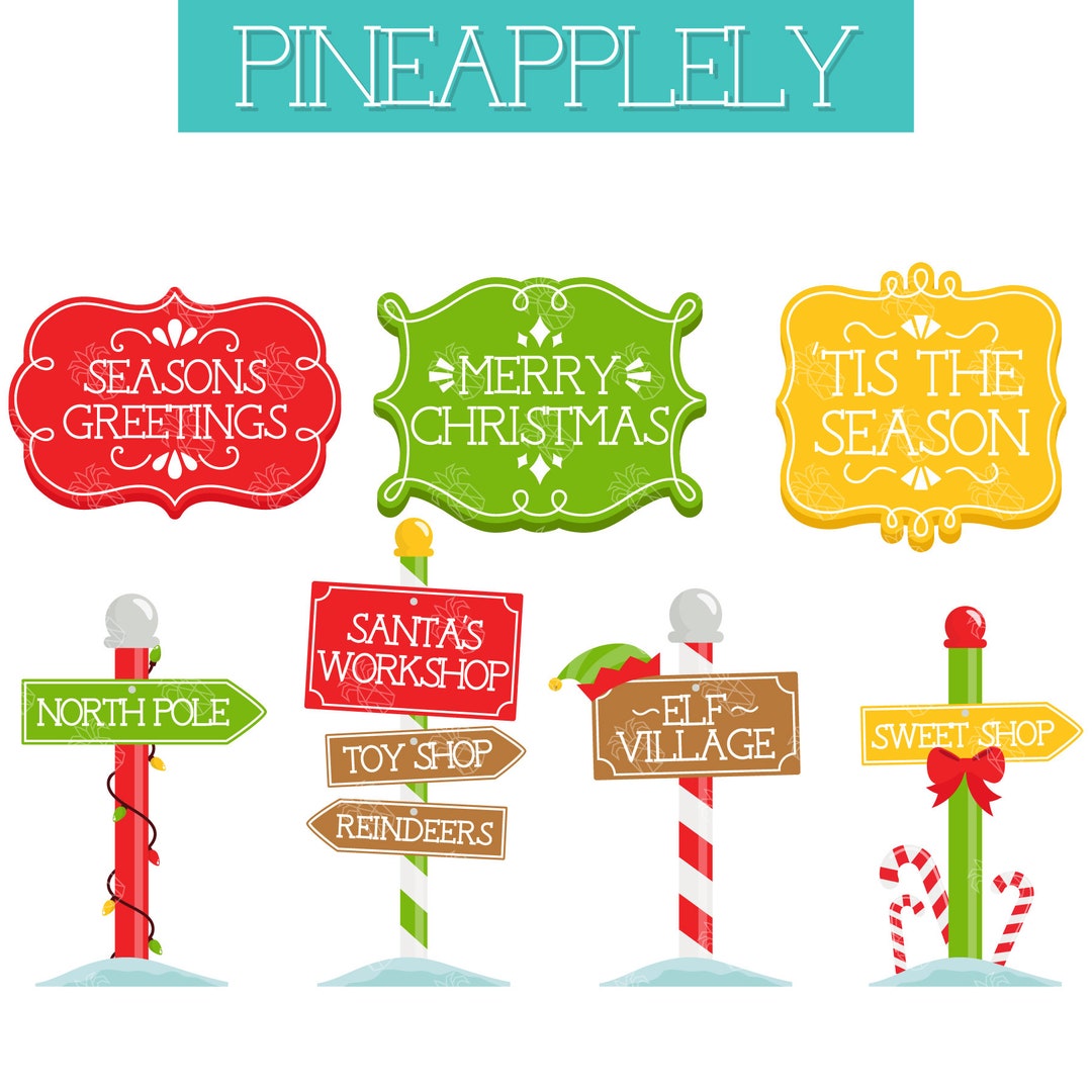 Christmas Signs, North Pole Labels Digital Clip Art for Planner ...