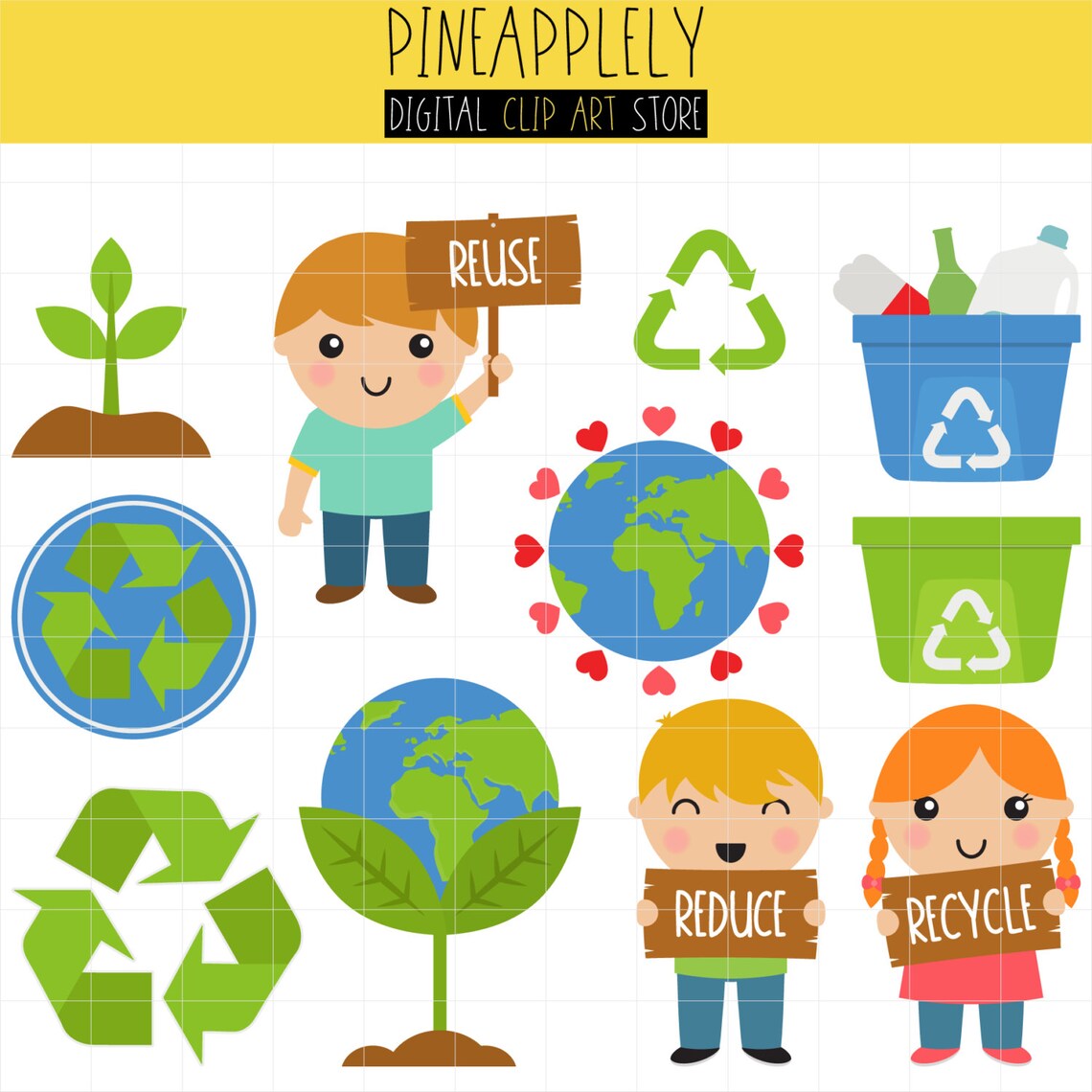 Earth Day, Earth Love, Mother Nature, Recycle Reuse Reduce Digital Clip ...