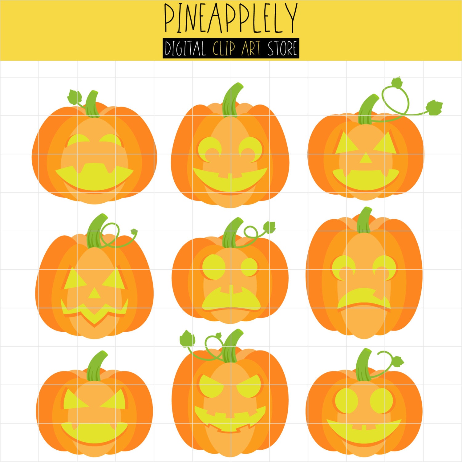 Jack O' Lanterns, Pumpkin Patch, Harvest, Halloween Party Digital Clip ...