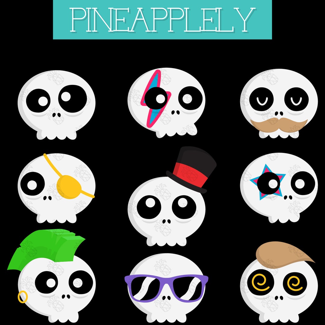 Funny Skulls, Cute Skeleton Expressions Digital Clip Art for Planner ...