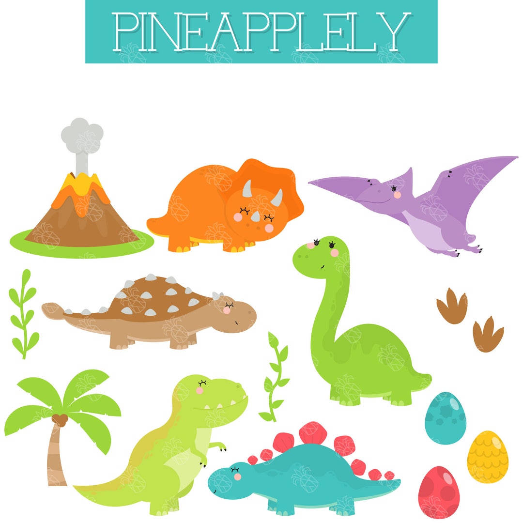 Cute Dinosaur Set, Jurassic Era Collection, Prehistoric Digital Clip ...