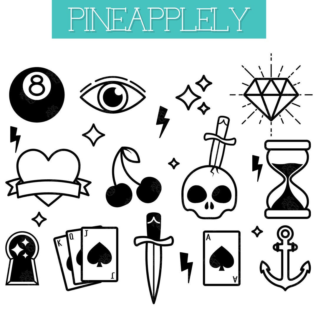 Retro Tattoo Simple Designs and Outlines Digital Clip Art for Planner ...