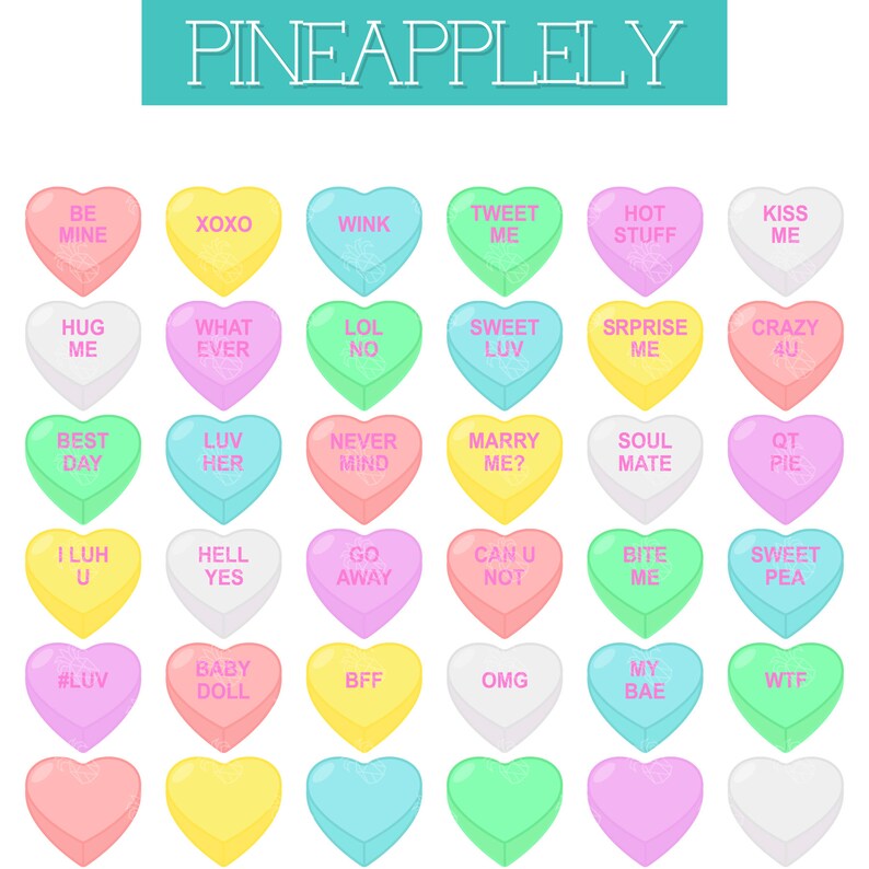 Conversation Hearts, Love Notes, Sweet Candies Digital Clip Art for ...