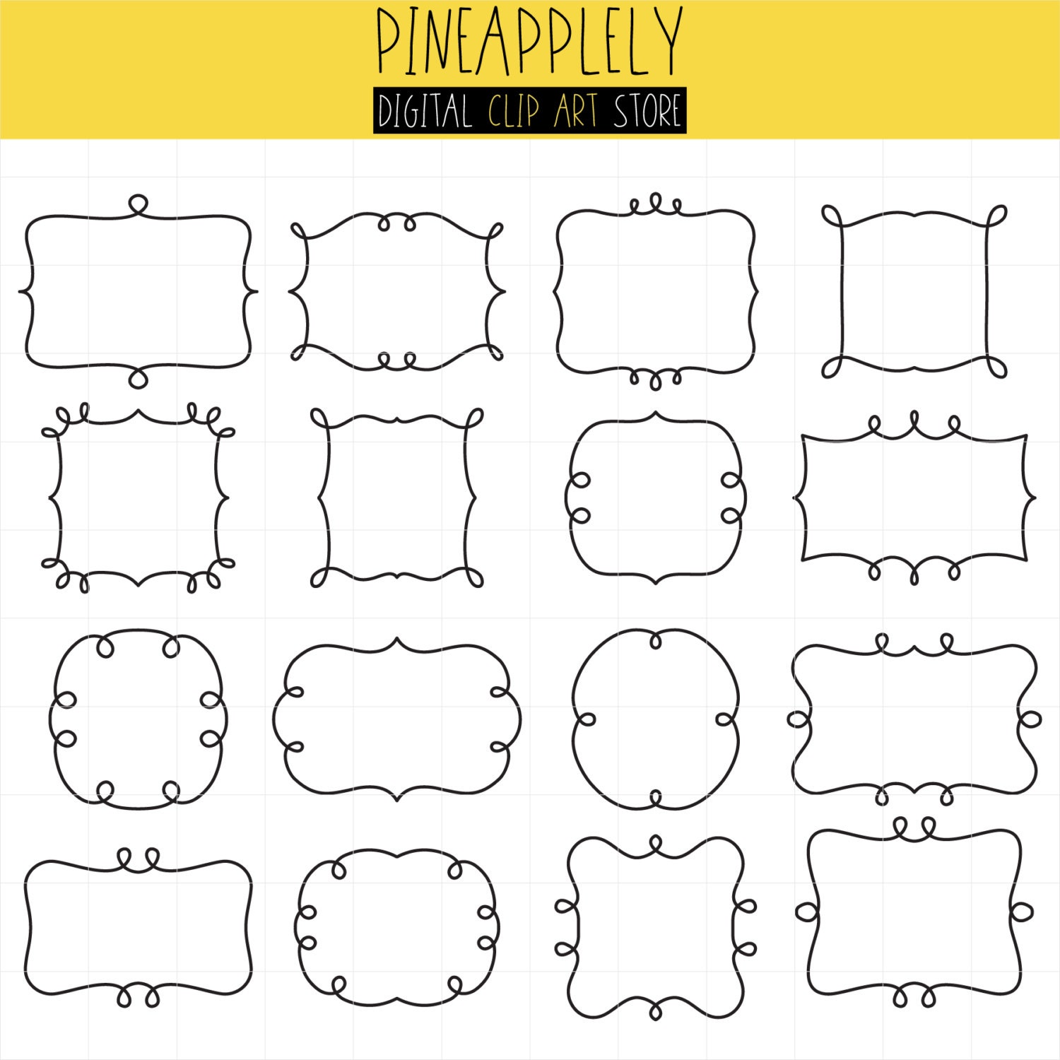 Curly Frames, Logo, Banner, Lettering, Calligraphy, Doodles, Sketch ...