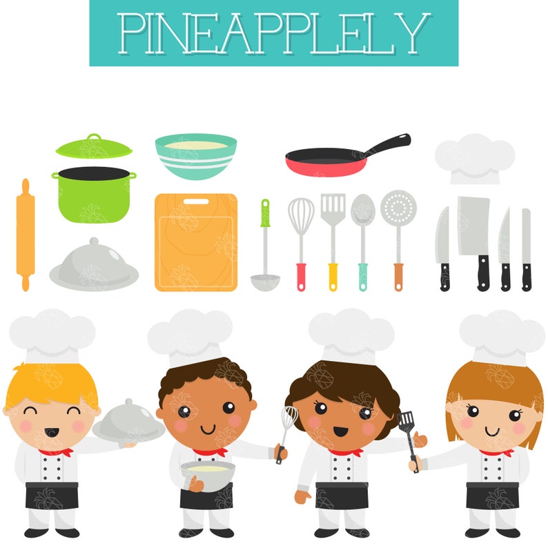 Cute Little Chefs, Cooking Kids, Culinary Fun Digital Clip Art for ...