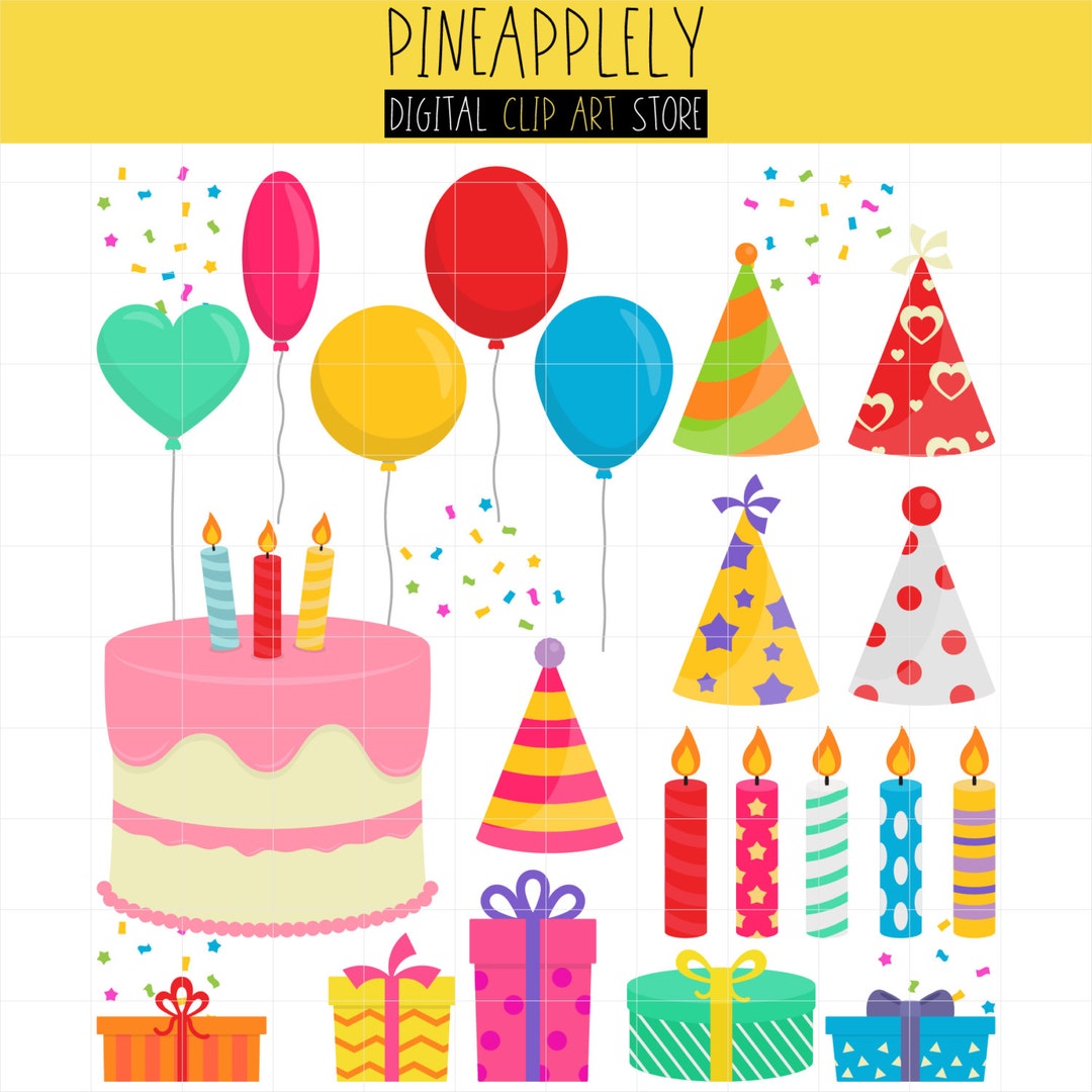 Birthday Party, Cake, Party Hats, Colorful Candles, Celebration Digital ...