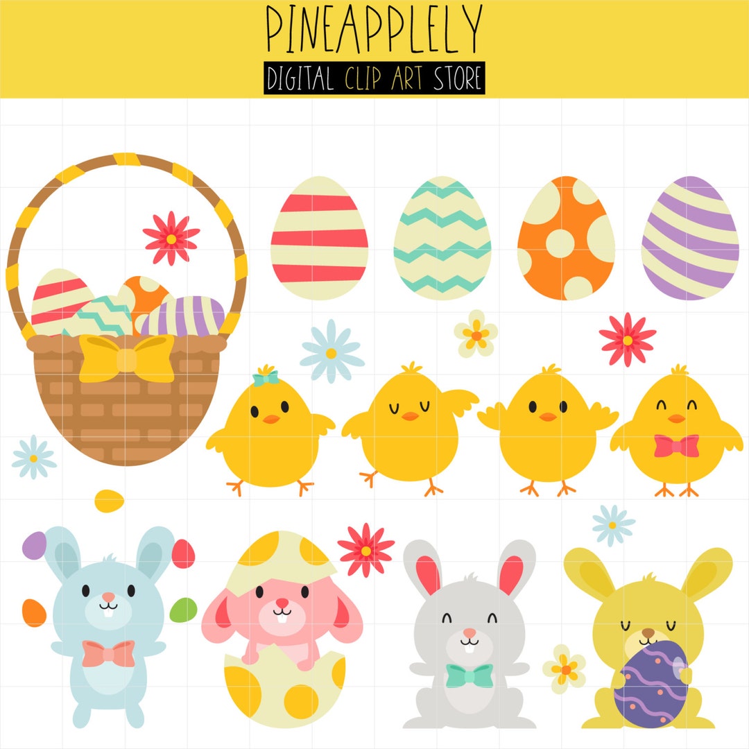 Happy Easter Bunnies, Chicks Easter Egg Basket, Flowers, Lenten Season ...