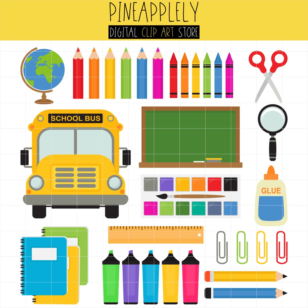 School Supplies, School Bus, Tools, Office Supplies Digital Clip Art ...
