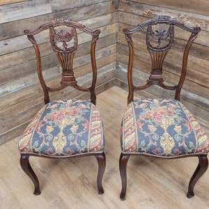 Two Antique Mahogany Carved Splat or Fiddle Back Bedroom Chairs Sprung ...