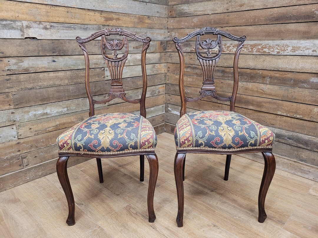 Two Antique Mahogany Carved Splat or Fiddle Back Bedroom Chairs Sprung ...