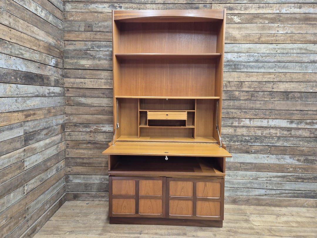 Mid Century Nathan Teak Bureau Bookcase Writing Desk Retro Chic Home ...
