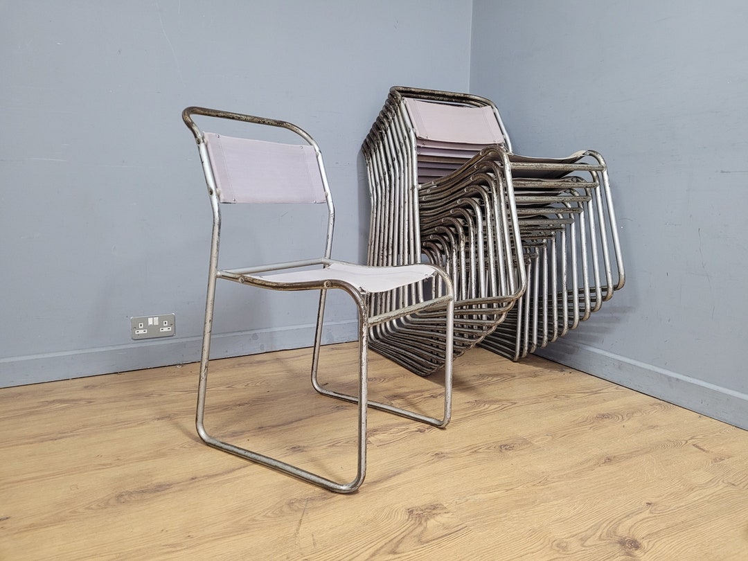 Mid Century Pel Cox Industrial Style Tubular Metal & Fabric Stacking ...