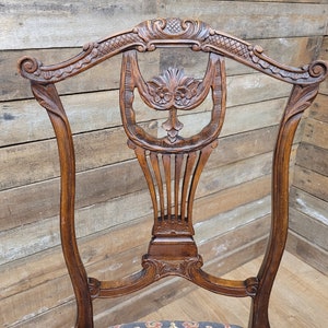 Two Antique Mahogany Carved Splat or Fiddle Back Bedroom Chairs Sprung ...