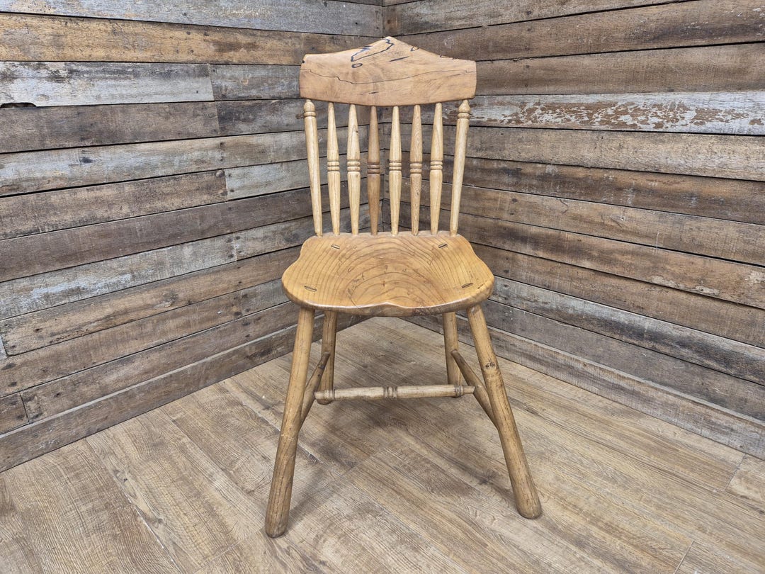 Vintage Primitive Folk Art Windsor Saddle Seat Stick or Comb Back Chair ...