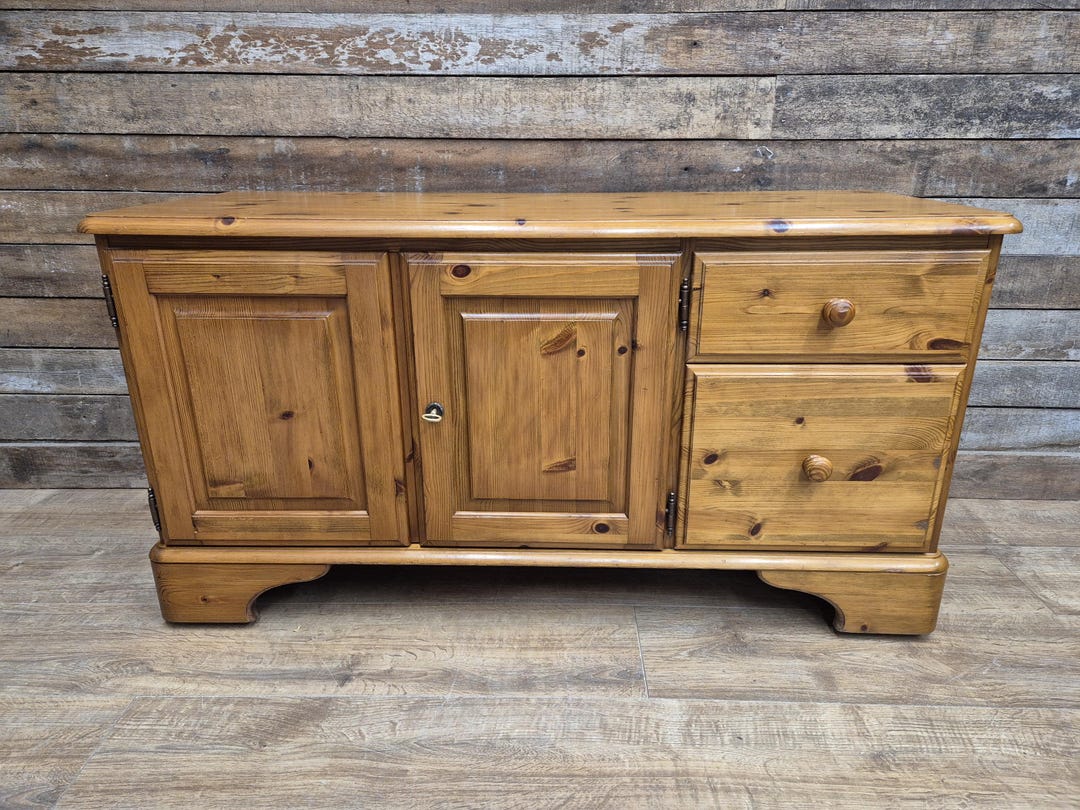 Vintage Ducal Pine Sideboard Two Door Cupboard Two Drawers Lock and Key ...