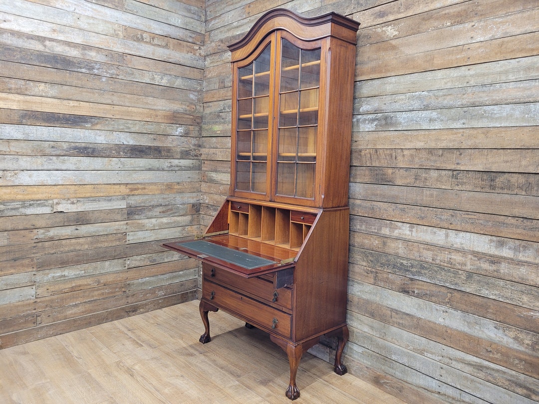 Georgian Style Claw Foot Mahogany Bureau Secretariat Bookcase Green ...