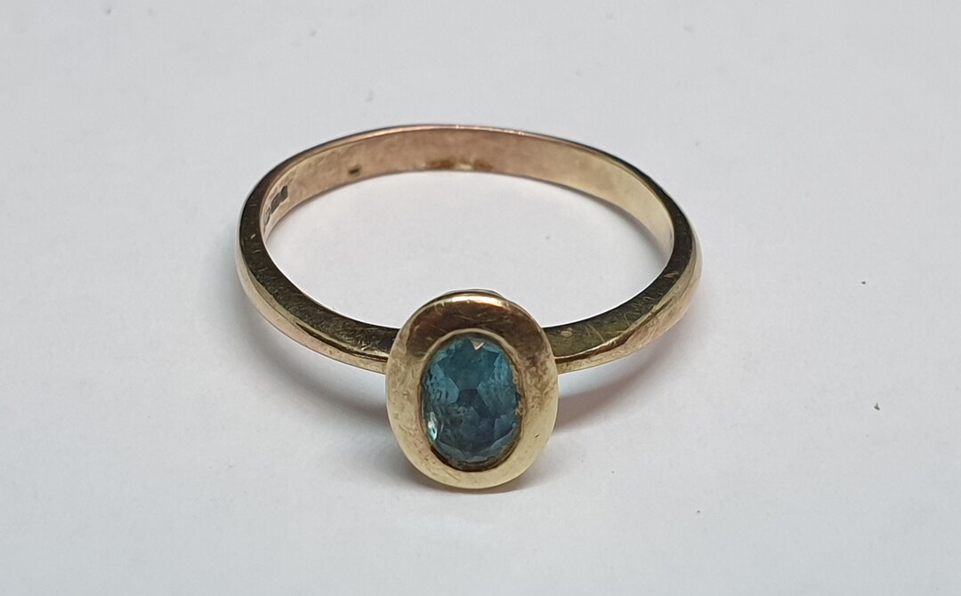 Vintage 9ct Gold Blue Stone Solitaire Ring Size M, 2.11g Hallmarked - Etsy