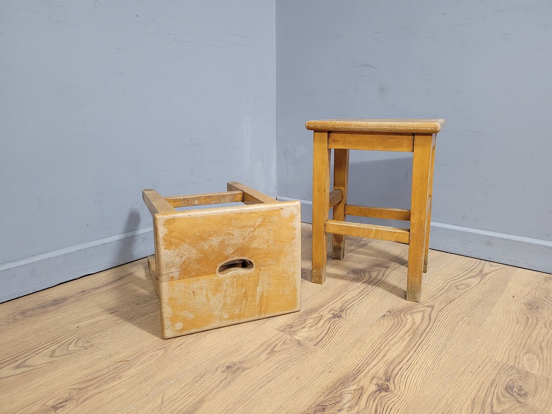 Vintage Pair of Short Old School Lab Stools Ideal for Kitchen Table ...