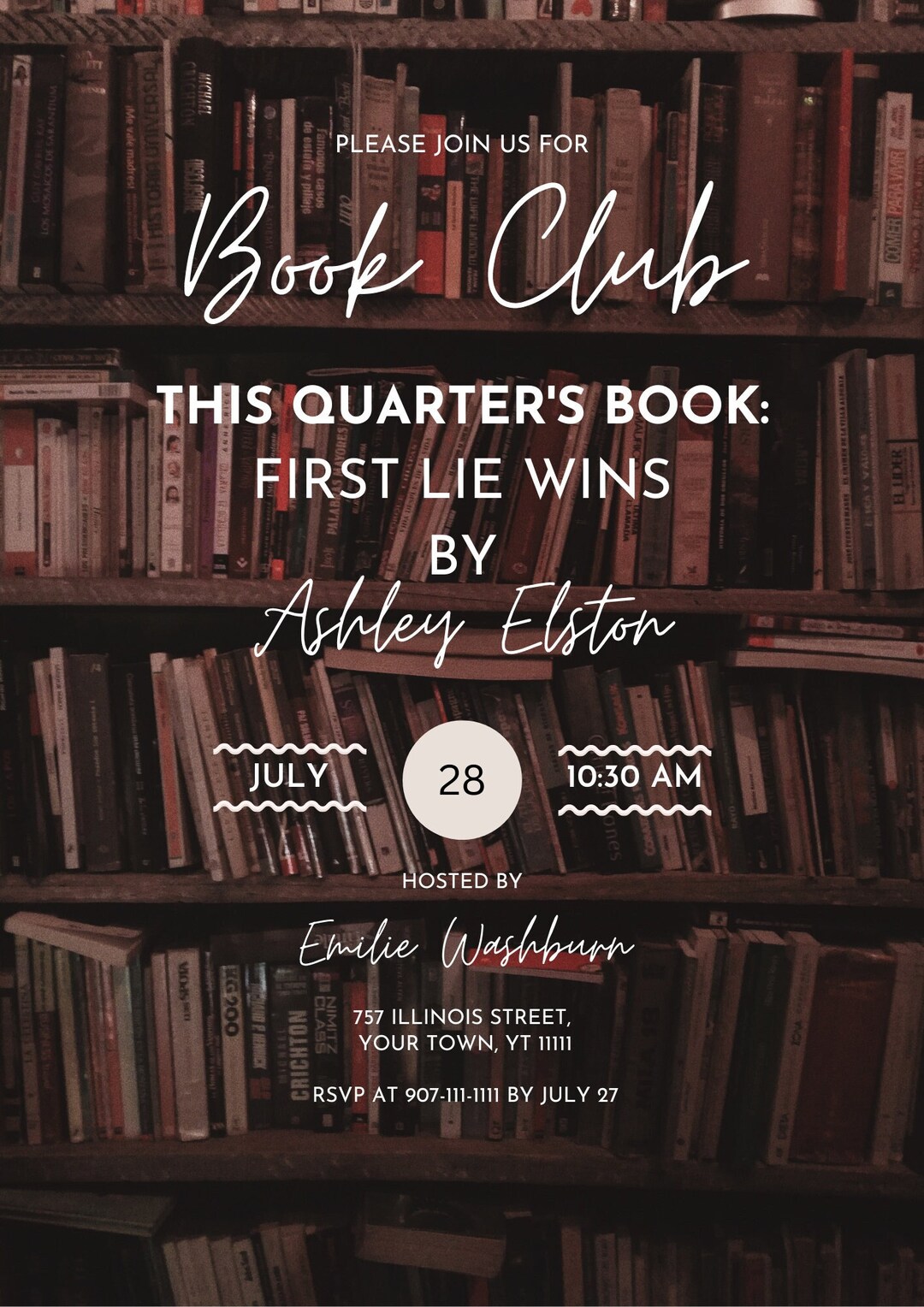 Editable Book Club Invitation - Etsy