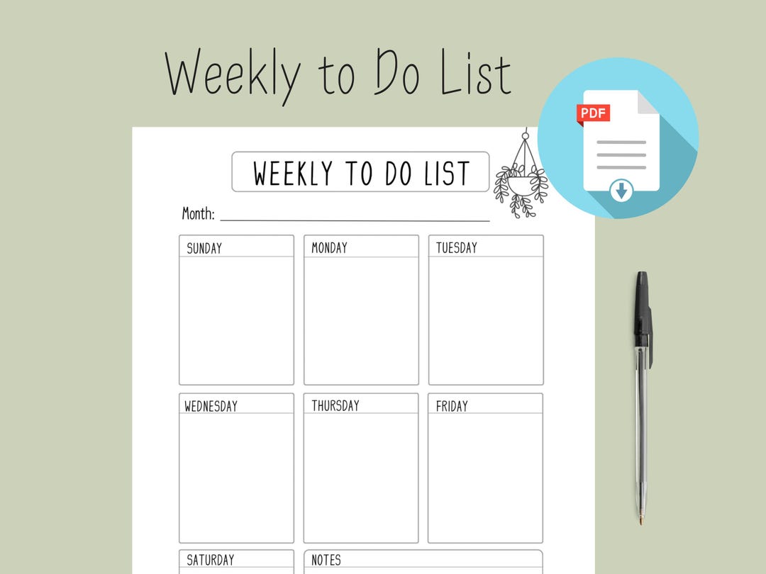 Weekly to Do List Printable, Simple Task List, Weekly Planner Schedule ...