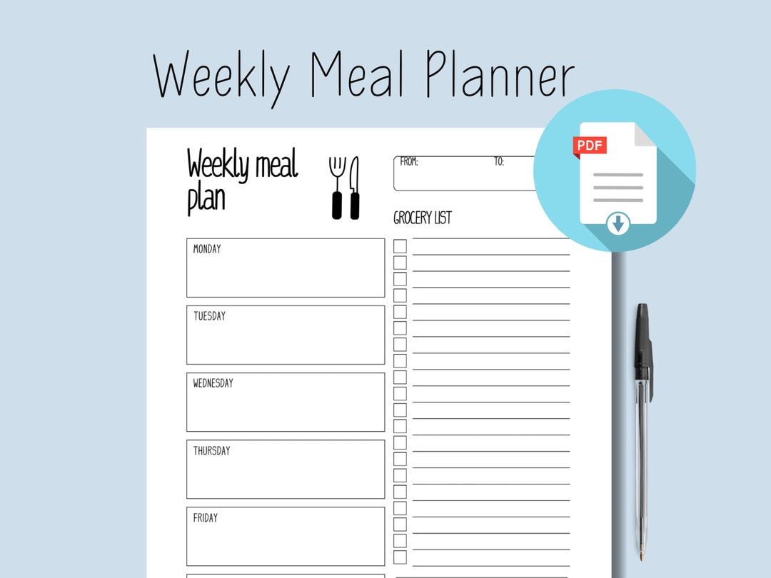Blank Meal Planner, Printable Meal Tracker, Instant Download, Meal Prep ...