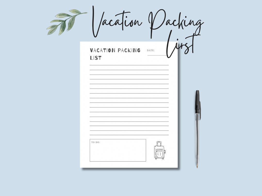 Printable Packing List, Blank Vacation Travel Checklist, Trip Planner ...