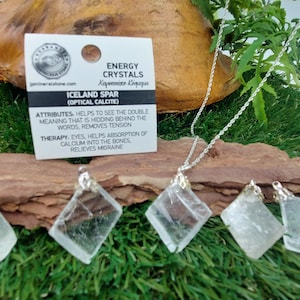 Optical Calcite Iceland Crystal Rough Crystal Sterling Steel Necklace ...