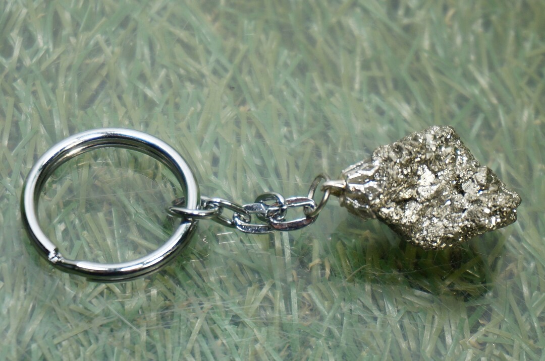 Natural Pyrite Crystal Keychain - Etsy