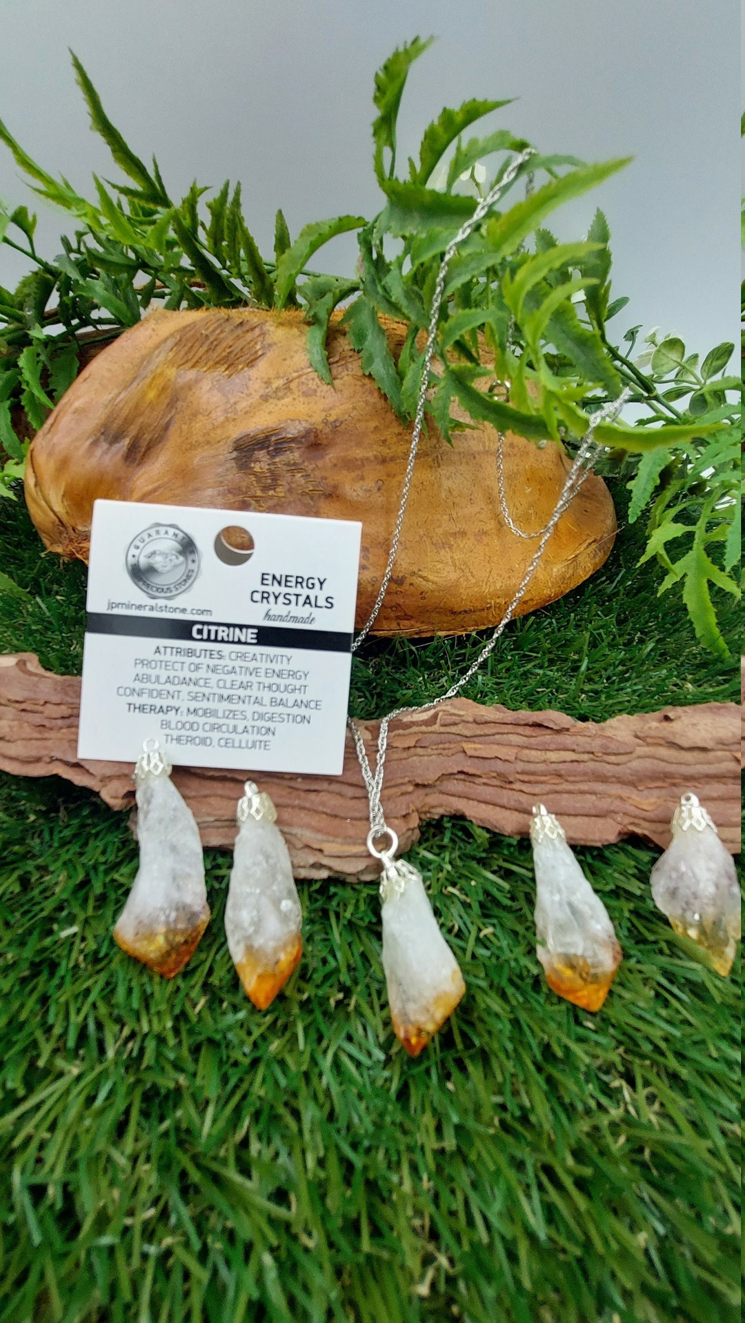 Natural Pointy Citrine Sterling Steel Necklace Healing Crystal ...