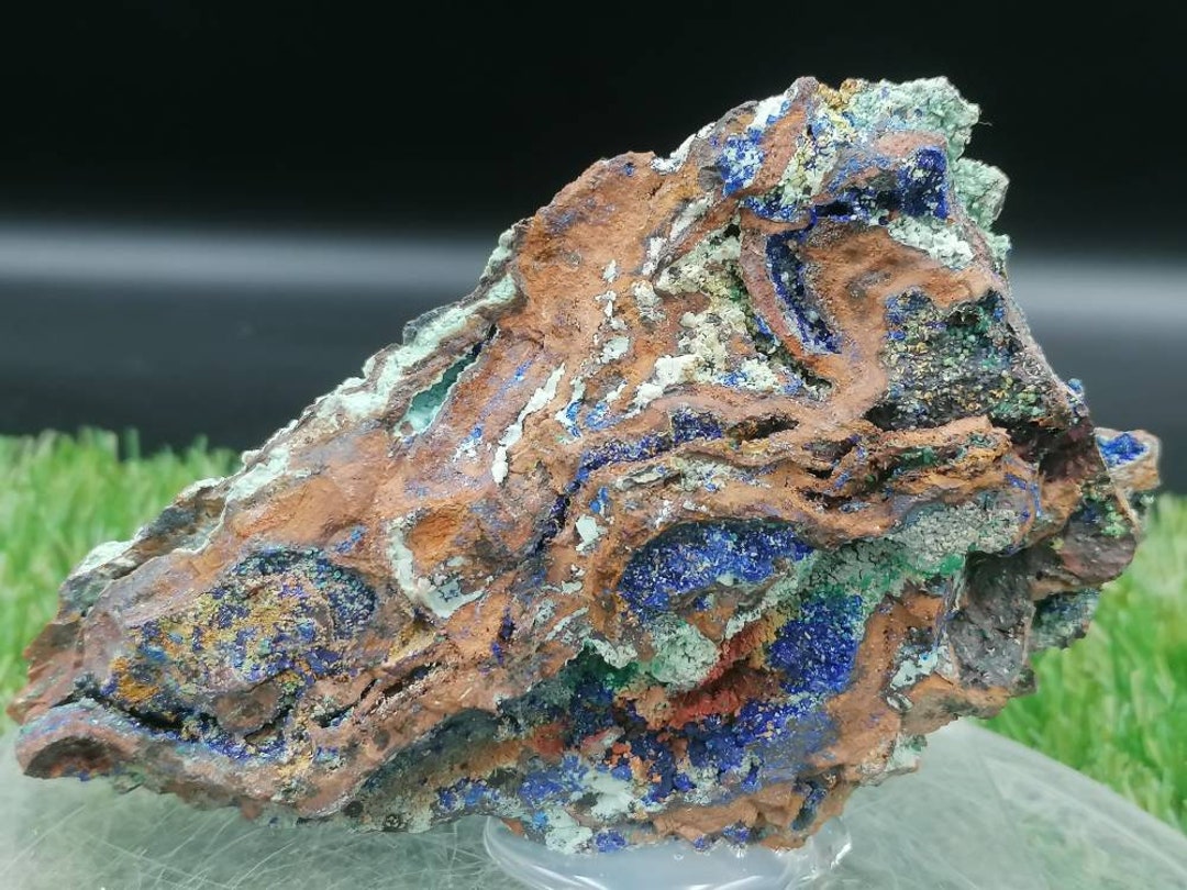 Azurite With Malachite Crystal -greek Mineral With Calcite Oxidation ...