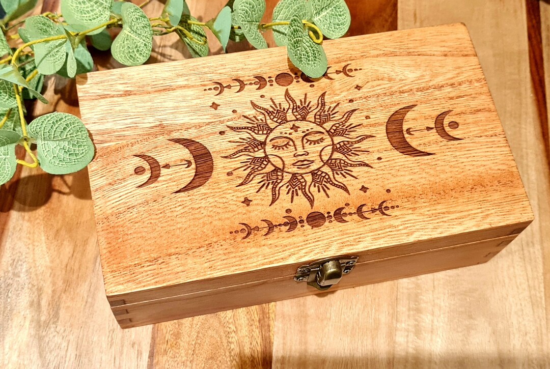 Celestial Sun Rectangular Box, RPG, Dice Box, Keepsake Box, Moon Phases ...