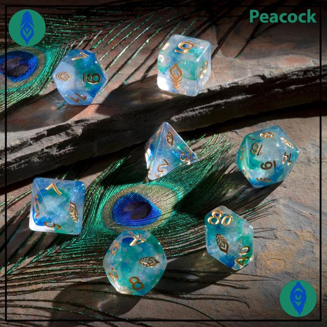 Dice 'spirit Of' Trinkets - Peacock Feather RPG Dice Set - Etsy