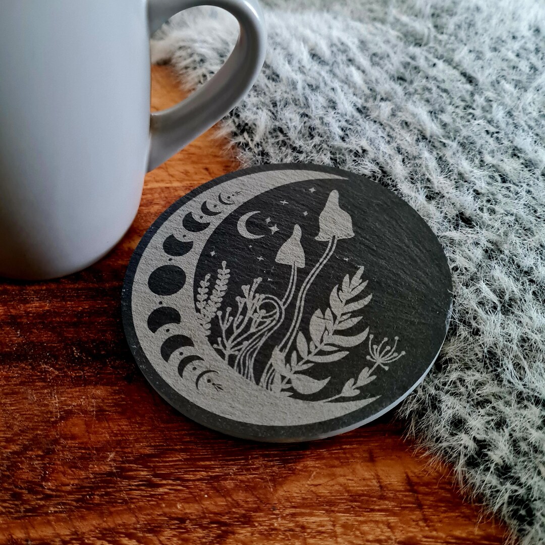 Mushroom Moon Coaster, RPG, Fantasy Decor, Slate Coaster, Home Dining ...