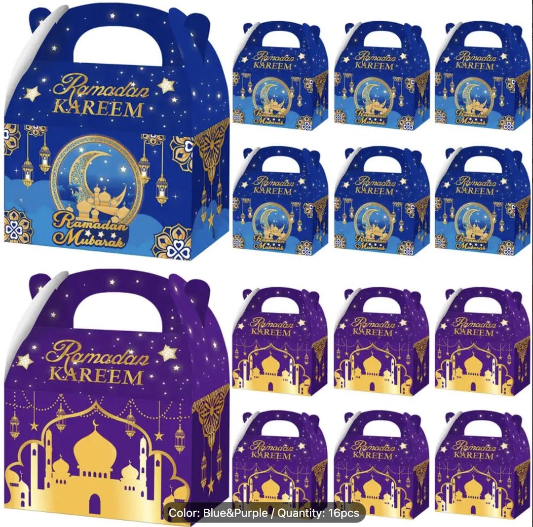 Ramadan Treat Boxes, Eid Gift Boxes, Mosque Star Moon Lantern Eid Party Favor Boxes With Handle ...