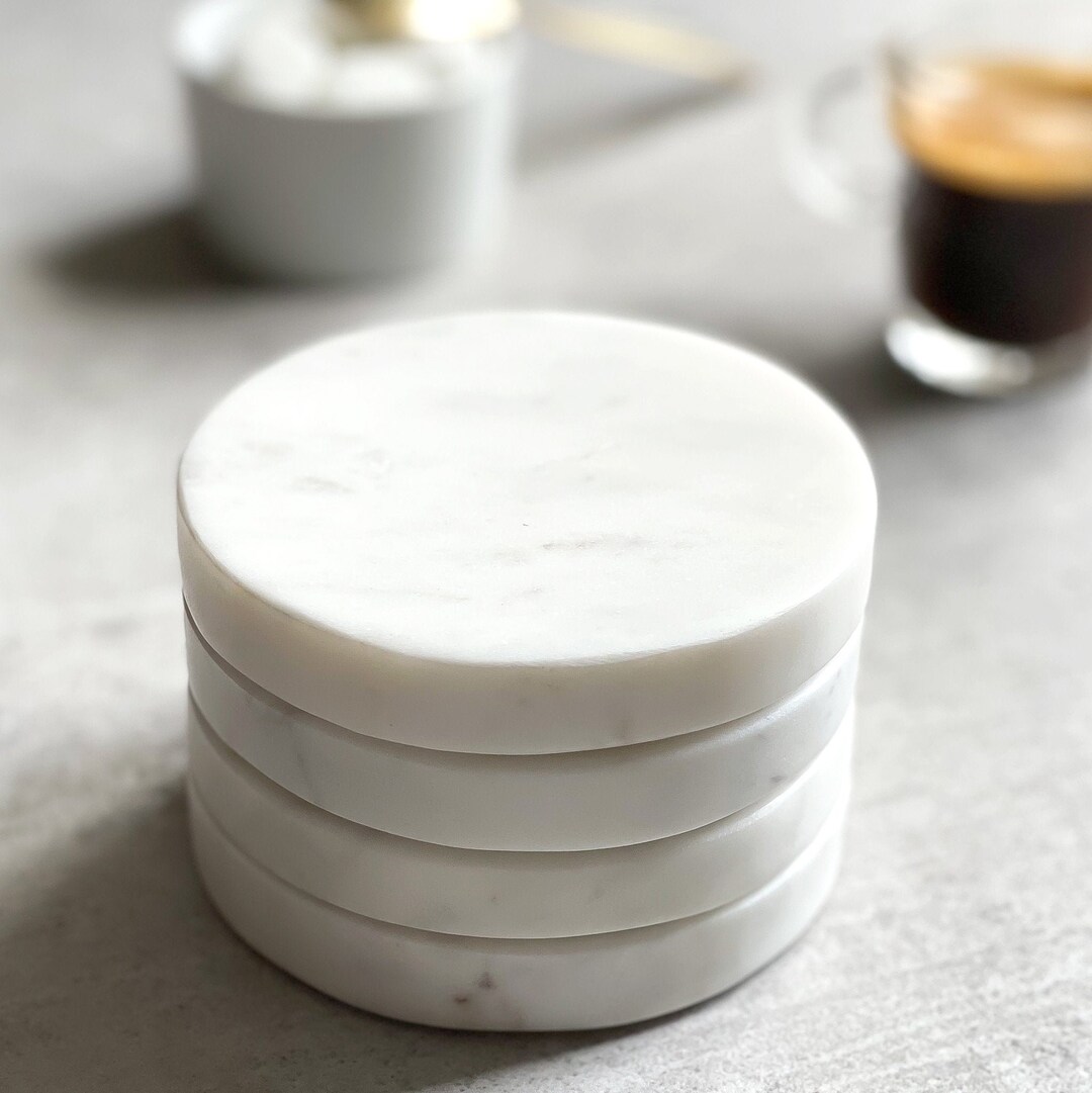 White Marble Solid Round Coasters | Handmade | Coffee Coasters | Tea ...