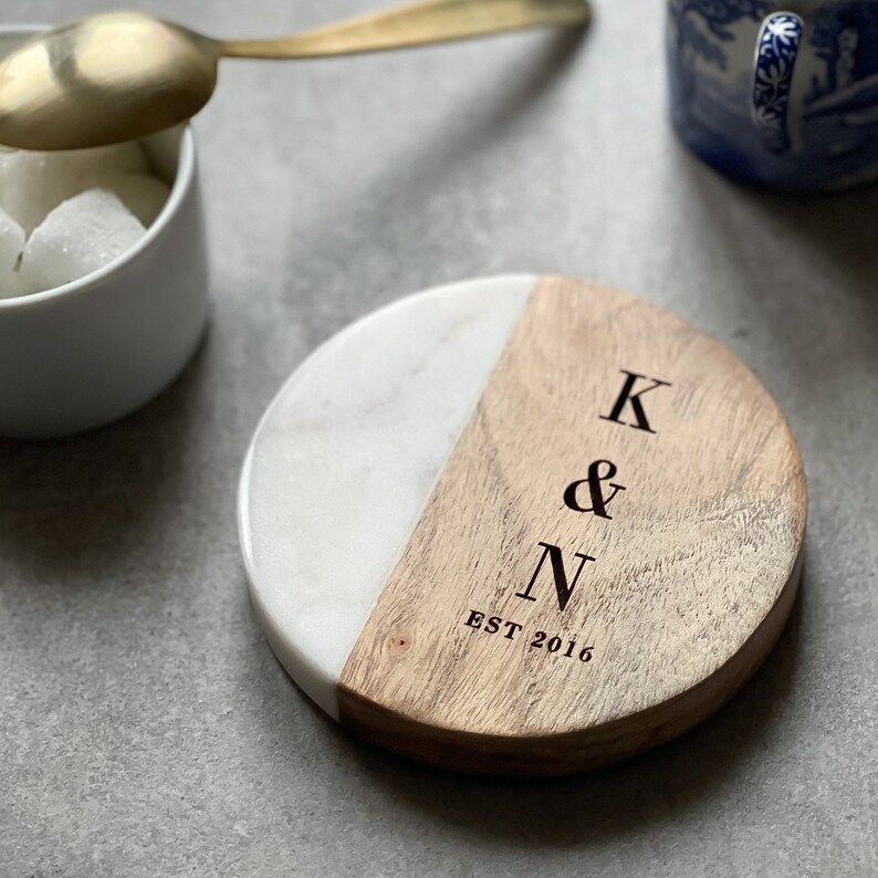 Personalized Marble & Acacia Wood Coaster inc Gift Box - Etsy
