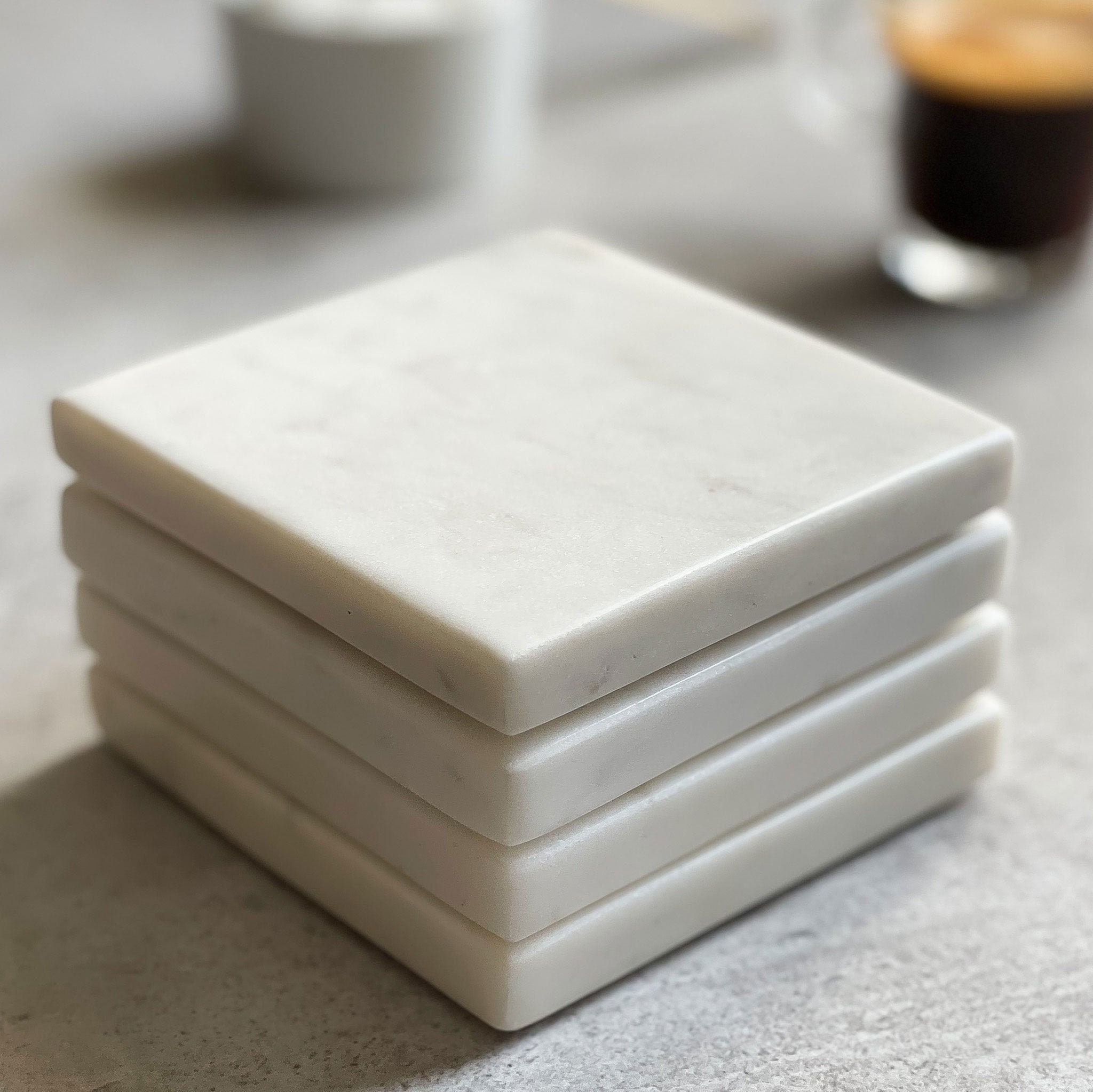 Set of 4 Square Marble Coasters Handmade Coffee Coasters - Etsy