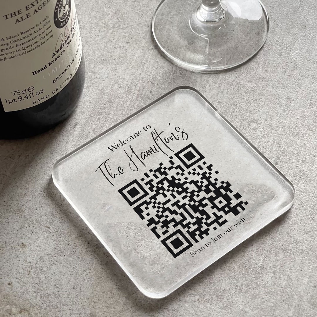 Personalised Wifi QR Code Acrylic Coaster | Coffee, Wine, Tea | Company ...