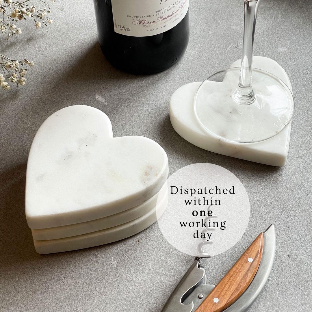 Set of Marble Heart Coasters Heart Shaped White Marble White Marble ...