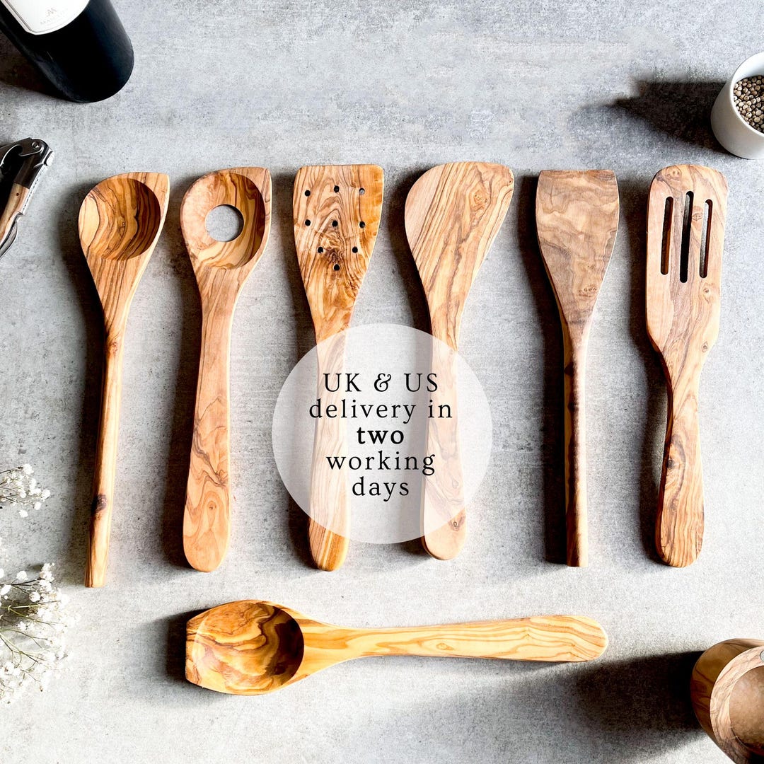 7pc Italian Olive Wood Kitchen Utensils | Cooking Utensils | Wooden ...