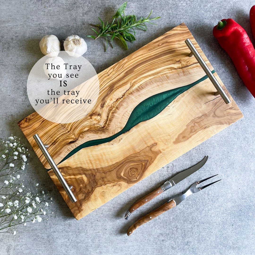 Olive Wood Resin River Tray Green/emerald Vein Unique Custom ...