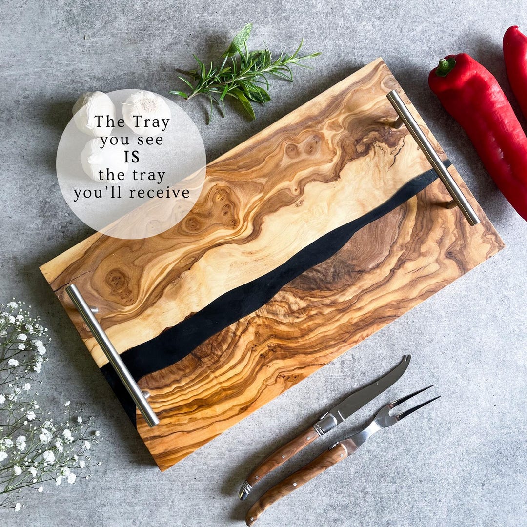 Olive Wood Resin River Tray - Black Vein | Unique Custom Charcuterie ...