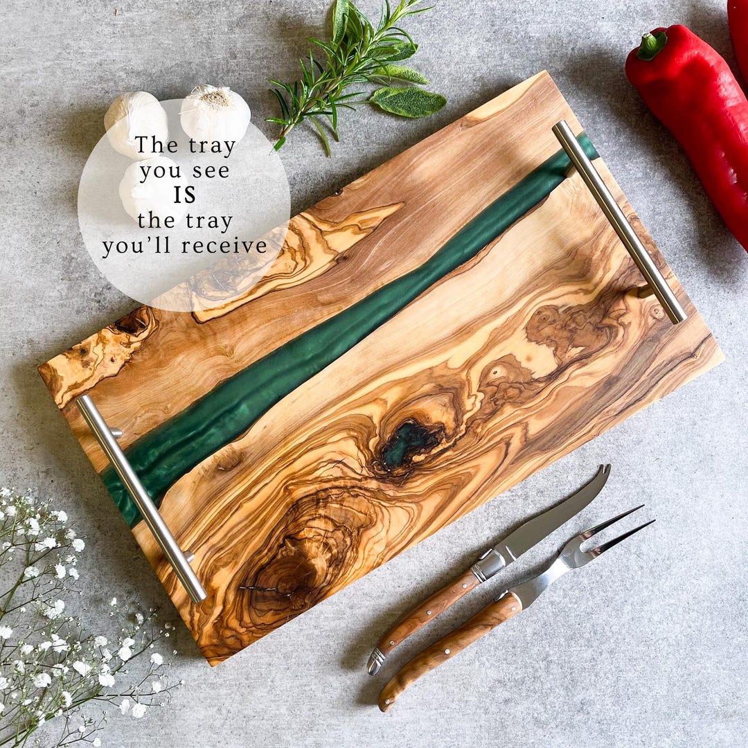 Olive Wood Resin River Tray - Green/emerald Vein | Unique Custom ...